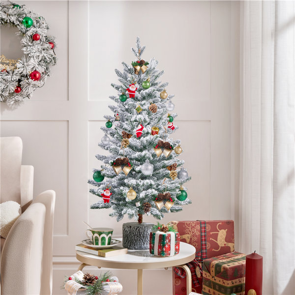 The Holiday Aisle® Pre-lit Potted Flocked Tabletop Christmas Tree & Reviews | Wayfair